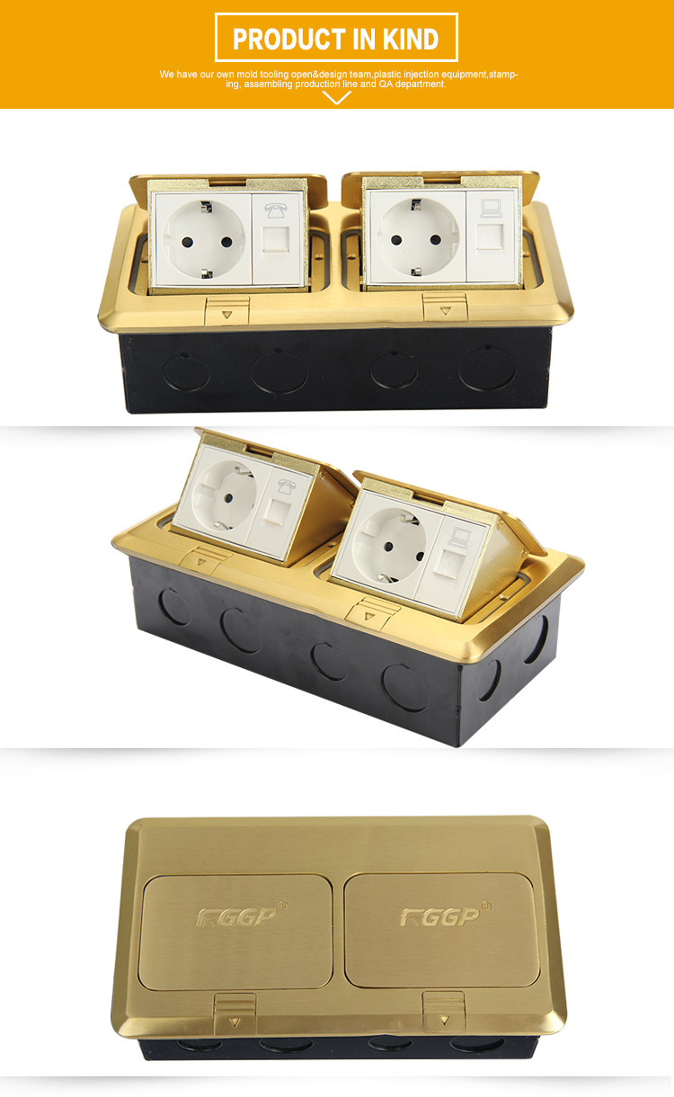 Ground 15A Floor Power Socket Outlet Box Zinc Alloy Electrical 2 Network