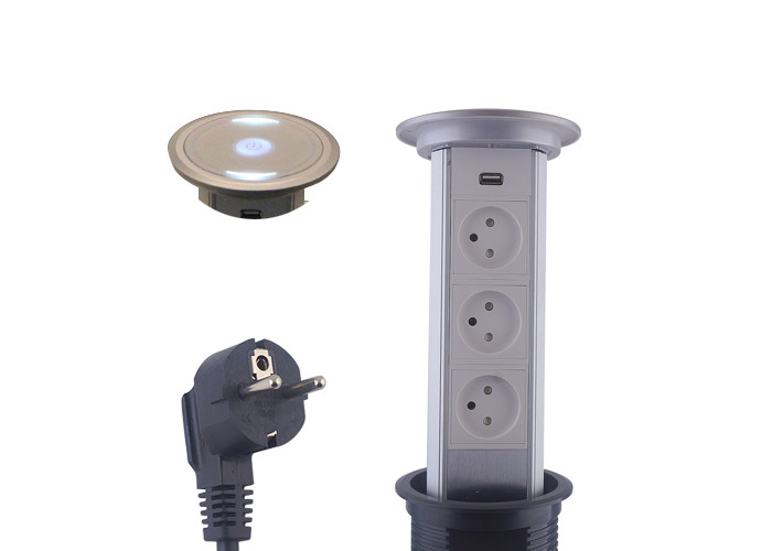 Cylindrical Motorized Pop Up Socket , Office Table Pop Up Box 3 x ...