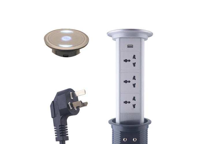 LED Lighted Pop Up Power Point Tower 3 x Universal Outlets For Kitchen ...