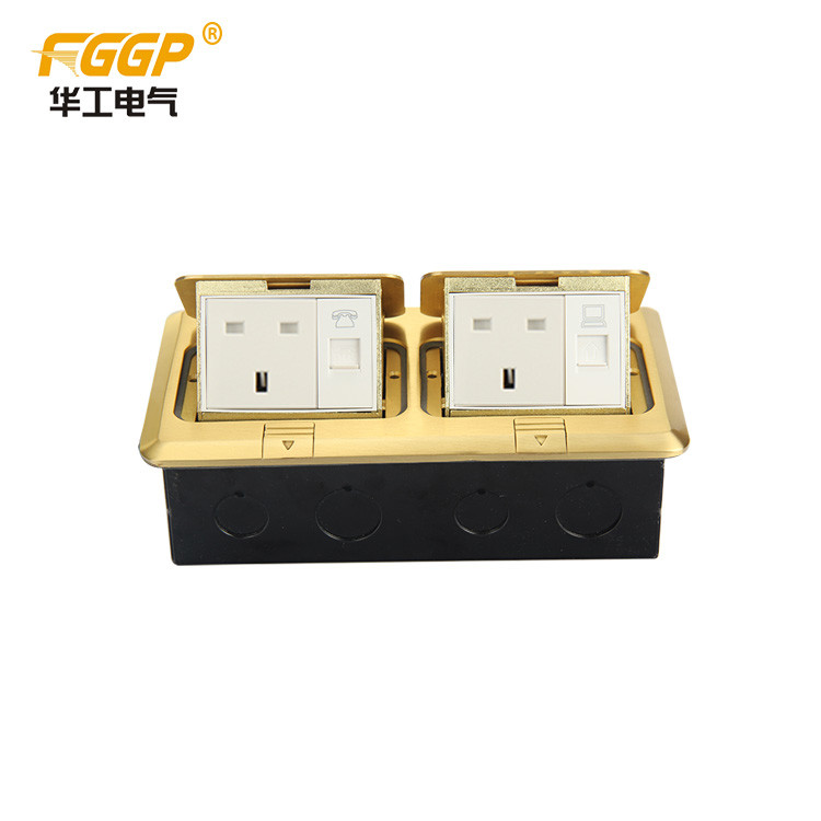 UK Style Pop Up Double Floor Socket Telephon And Rj45 Network Power Outlet