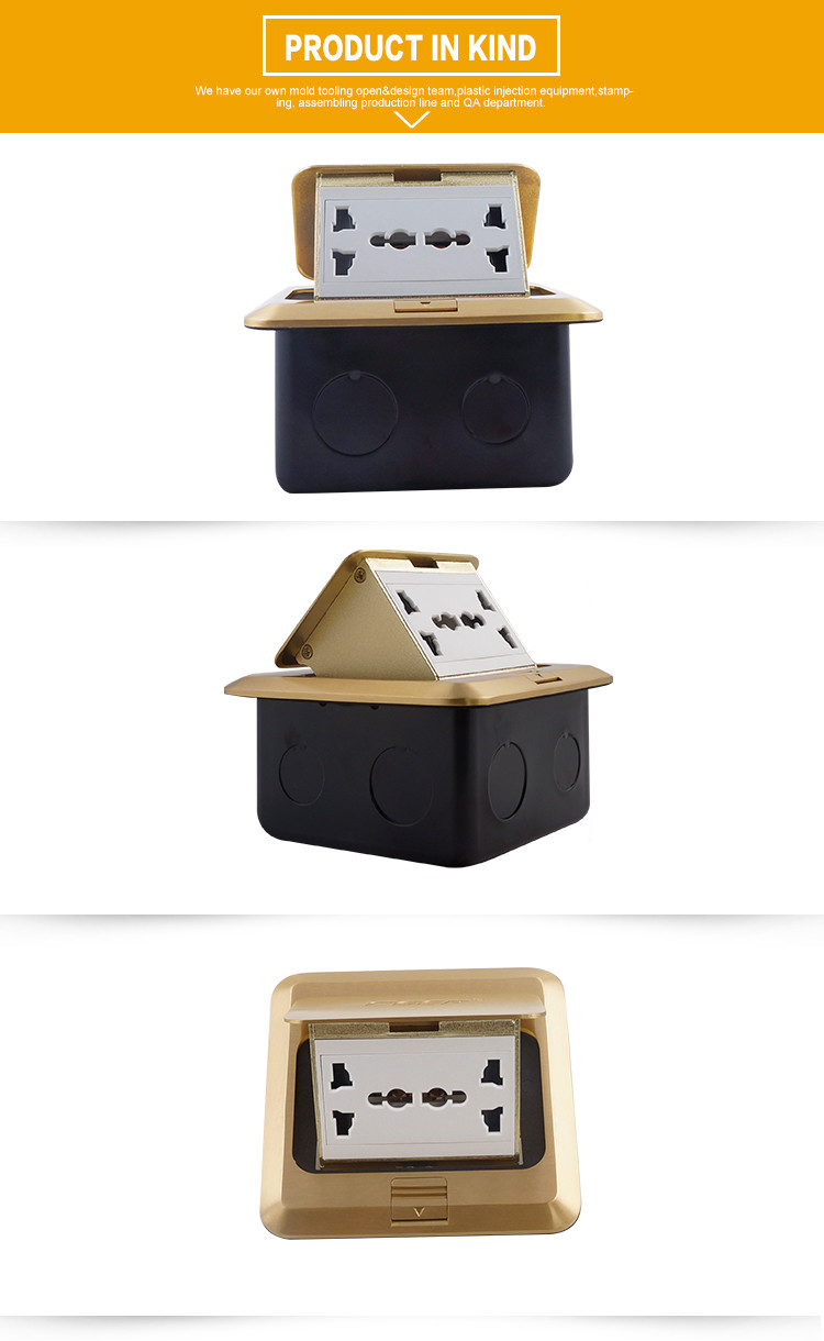 Floor Plate Mounted Brass Pop Up Power Socket With 13A 3 Pin Multi Plug